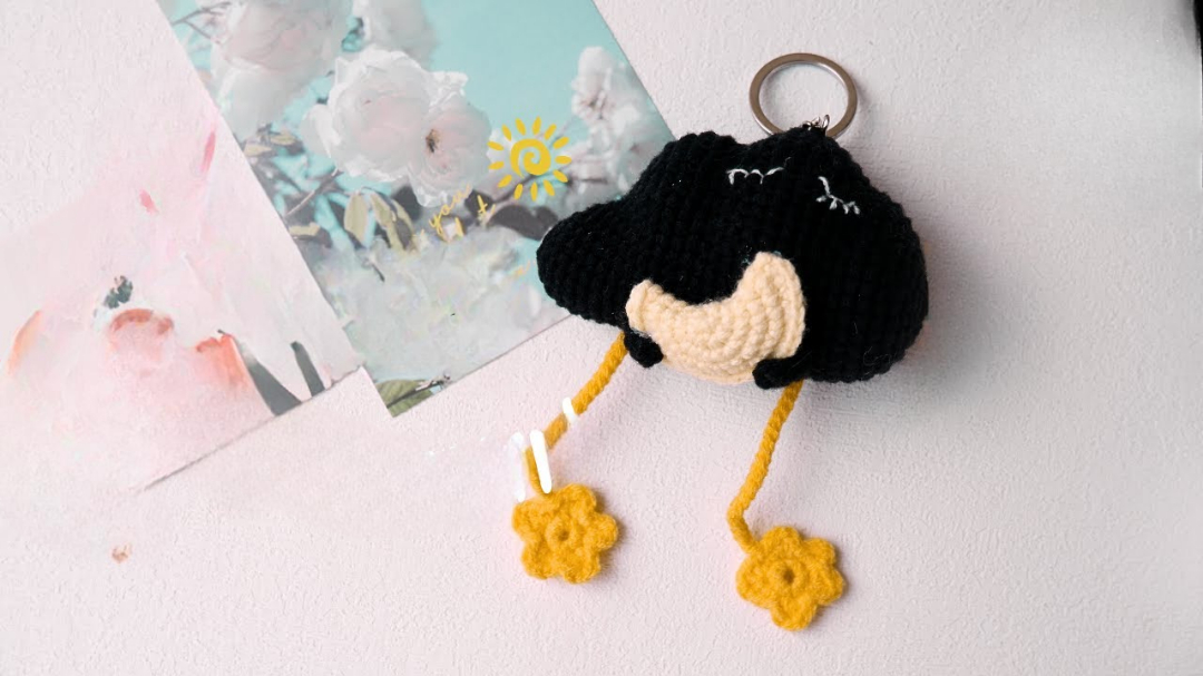 Crochet Black Cloud Moon Keychain